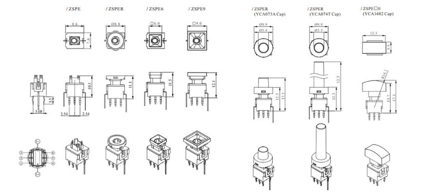 Product-ZSPE DPDT LED Push Button Switch TH version, Choose from ...